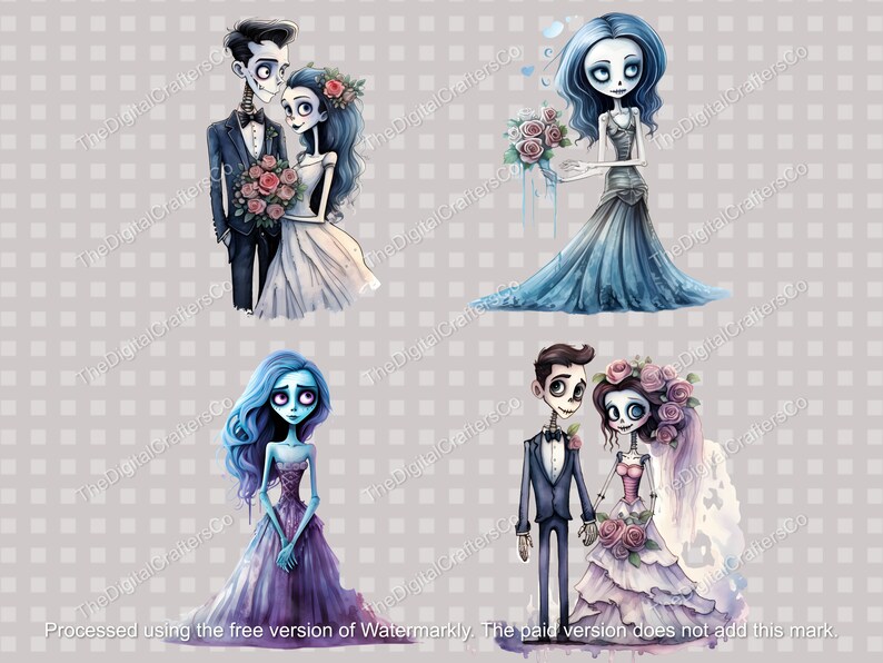 Corpse Bride Clipart Set, 28 Watercolor Corpse Bride PNG, Valentines ...