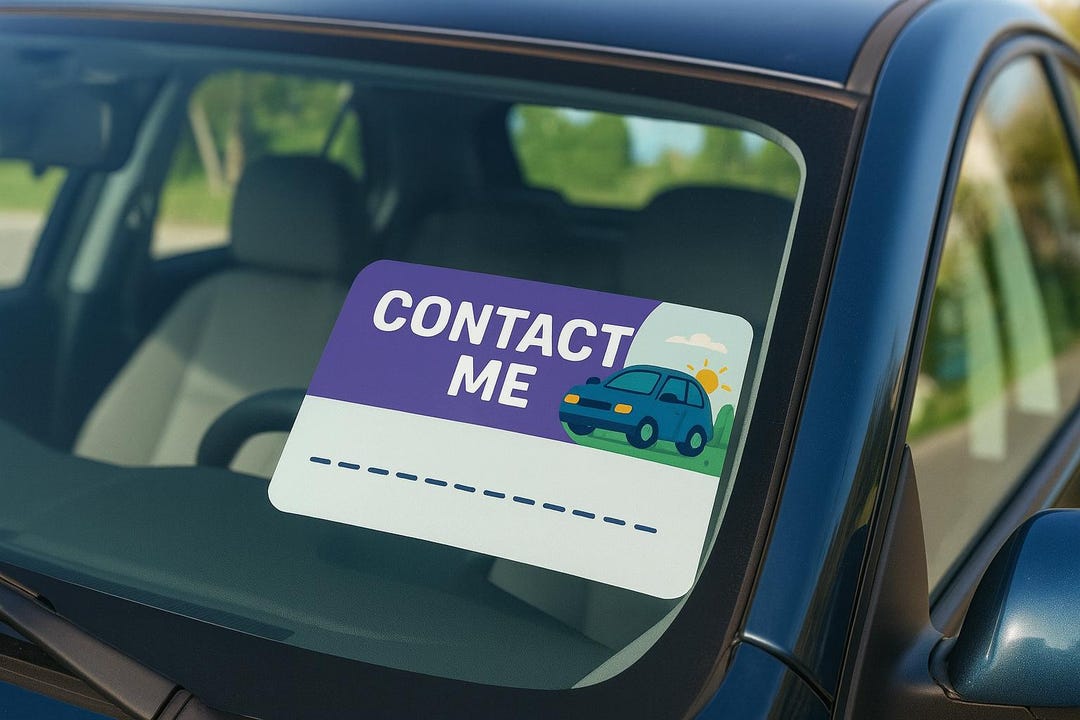 Printable Car Dashboard Contact Card: Editable Windshield Note (digital ...