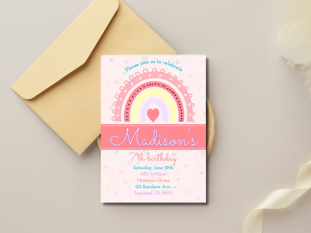 Rainbow Birthday Invitation Pastel Rainbow Party Invite Rainbow Pastels ...