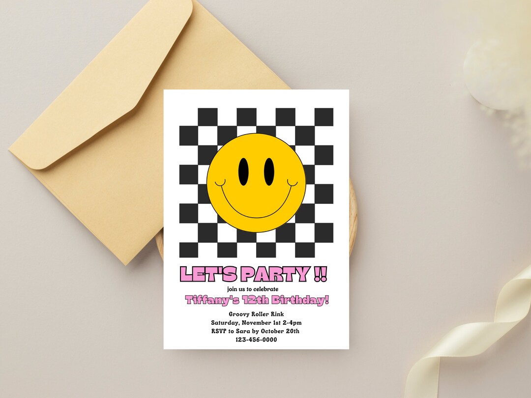 Smiley Face Birthday Invitation Let's Party Invite Happy Face Birthday ...