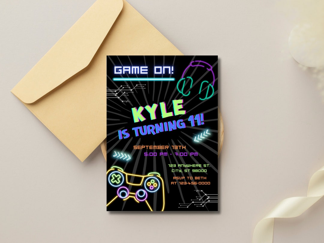 Gamer Party Video Game Birthday Party Invitation Gaming Theme Invite ...