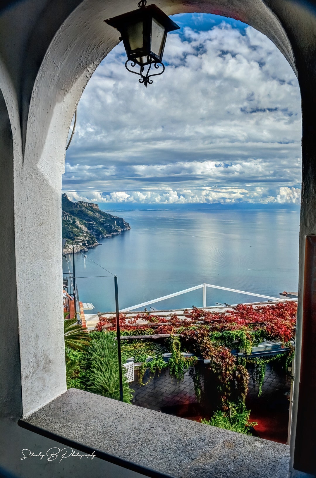 Window View. Sorrento Italy. Window View to Garden and Ocean. Bay of ...