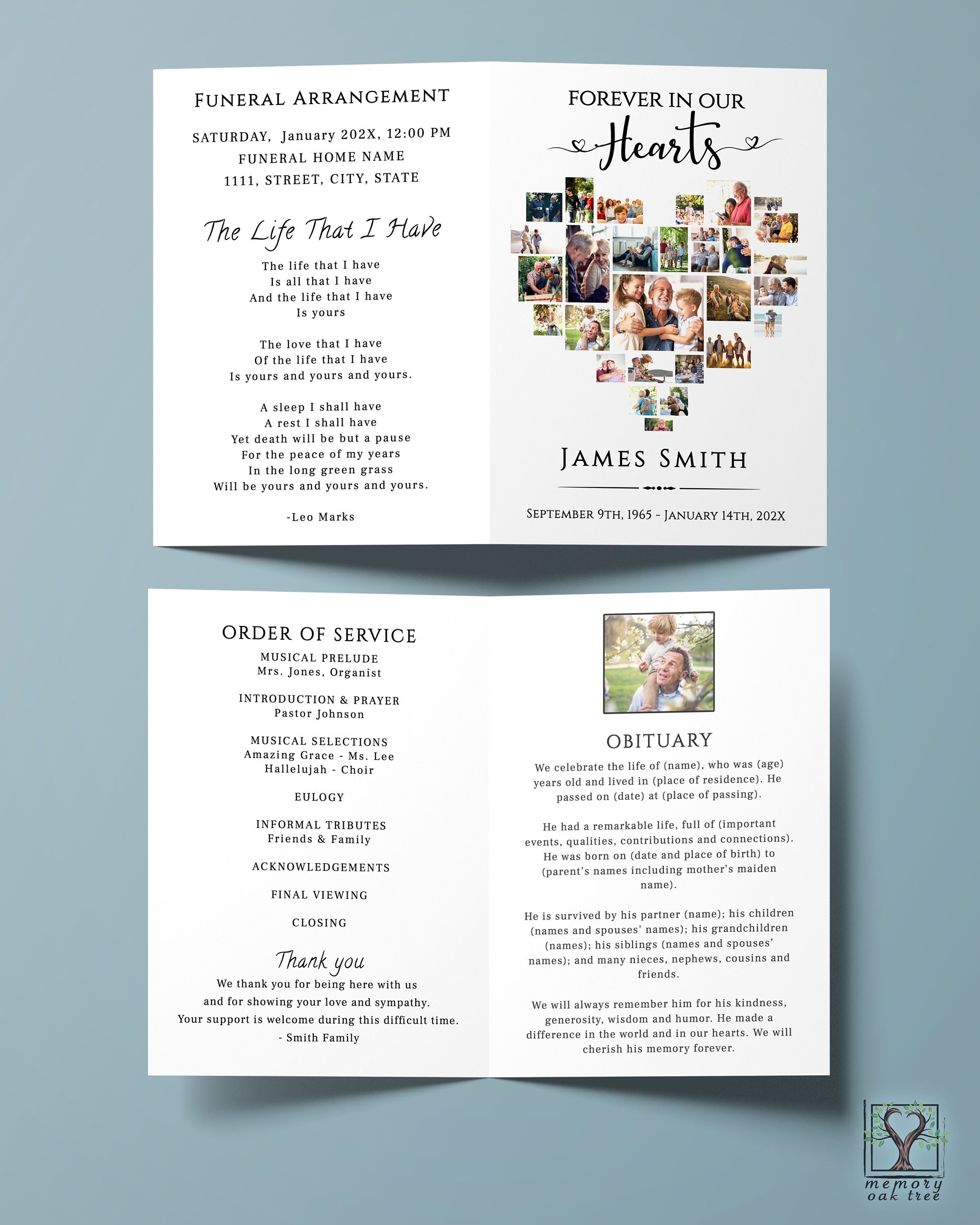 Forever in Our Hearts Funeral Program Template Editable Memorial to ...