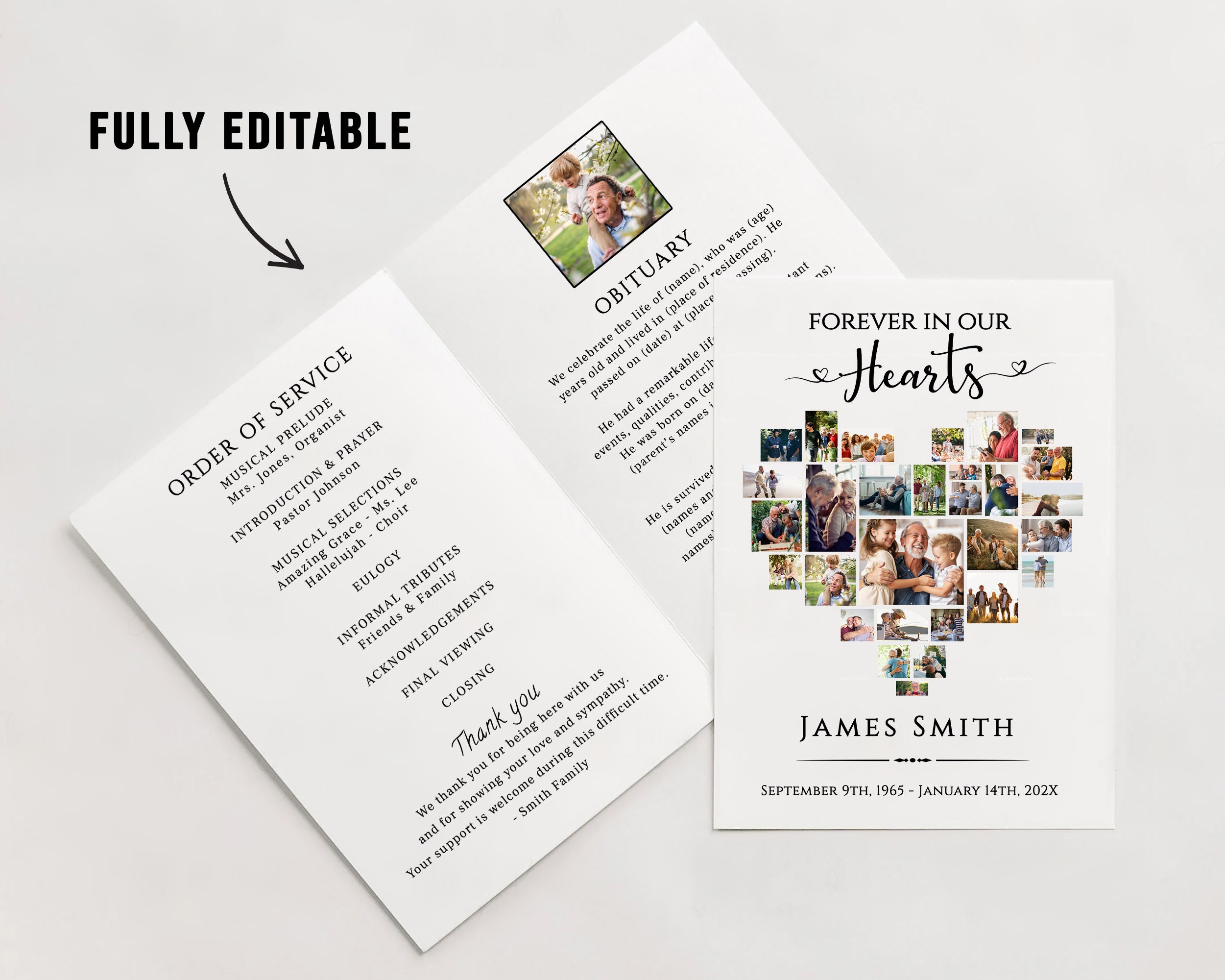 Forever in Our Hearts Funeral Program Template Editable Memorial to ...
