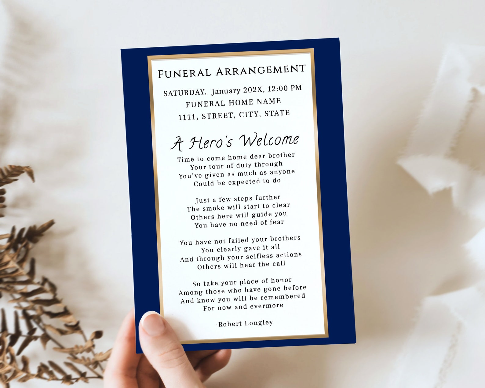 Veterans Funeral Program Template • Editable Memorial to Download ...