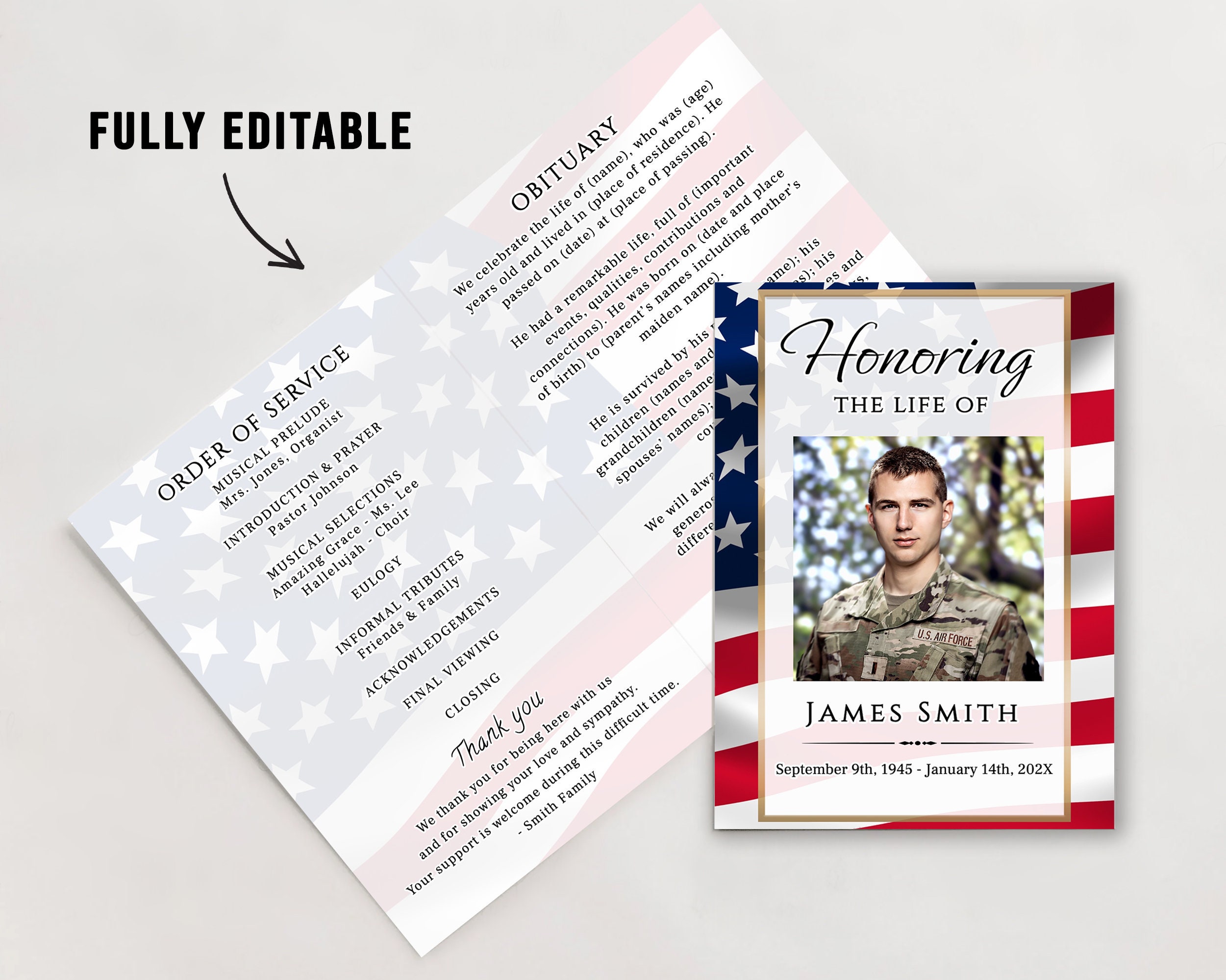 Veterans Funeral Program Template • Editable Memorial to Download ...