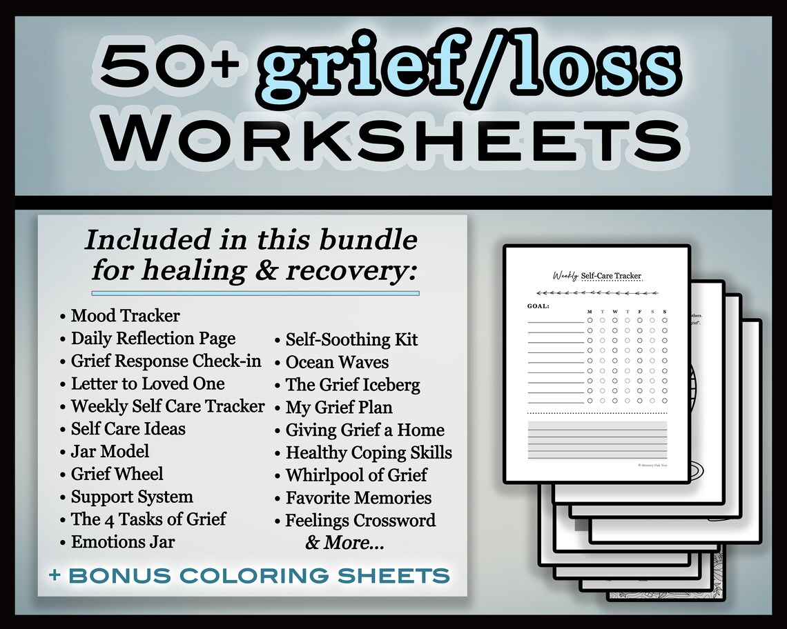 50 Grief Worksheets Bundle for Loss, Healing, and Recovery grief ...