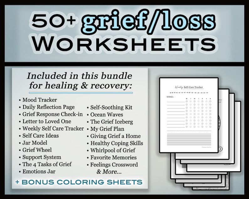 50 Grief Worksheets Bundle for Loss, Healing, and Recovery • grief ...