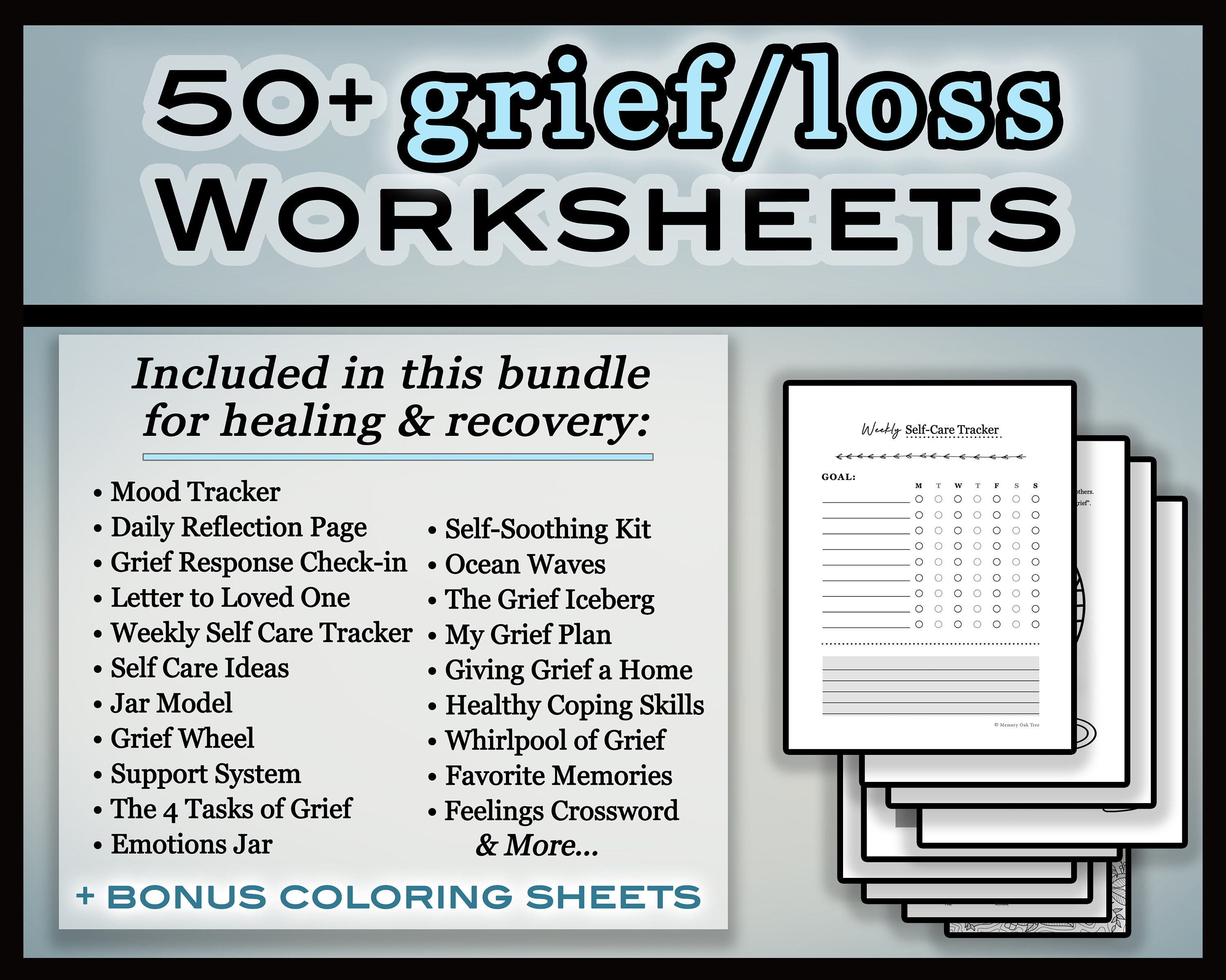 50 Grief Worksheets Bundle for Loss, Healing, and Recovery • grief ...