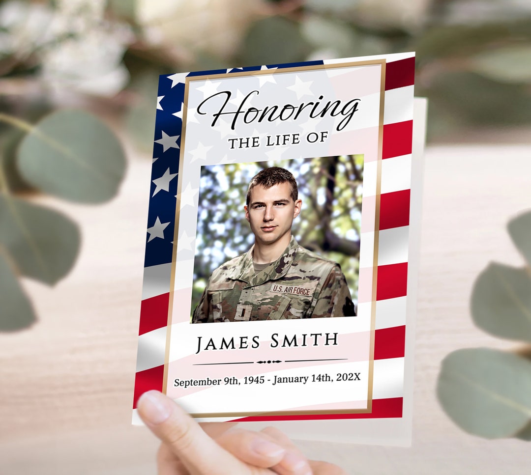 Veterans Funeral Program Template • Editable Memorial to Download ...