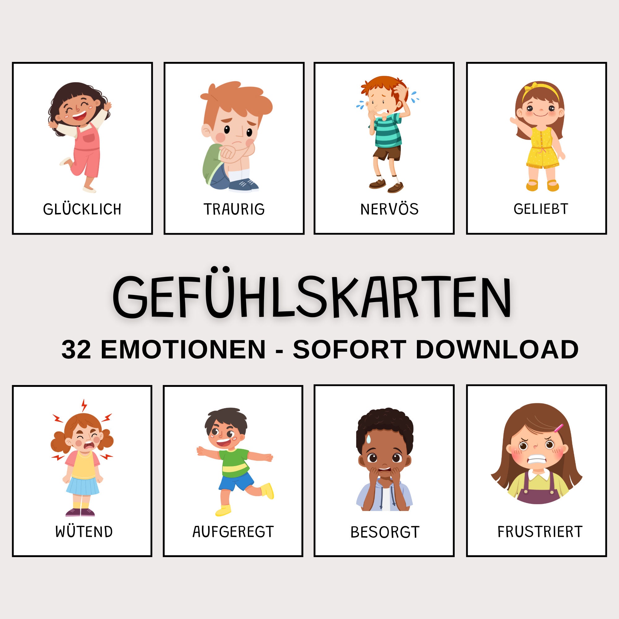 Gefühlskarten Kinder, Gefühle Kinder, Montessori Lernkarten, Emotionen ...