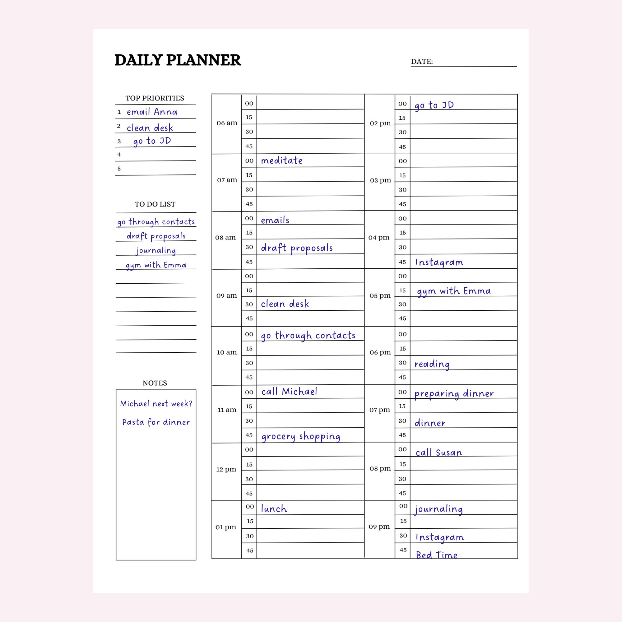 15 Minute Planner Editable Daily Tracker, Hourly, Time Block Template ...