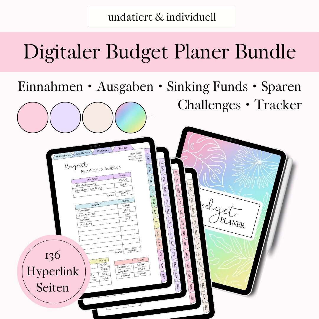Digital Budget Planner Bundle, Money Saving Beginner Set, Household ...