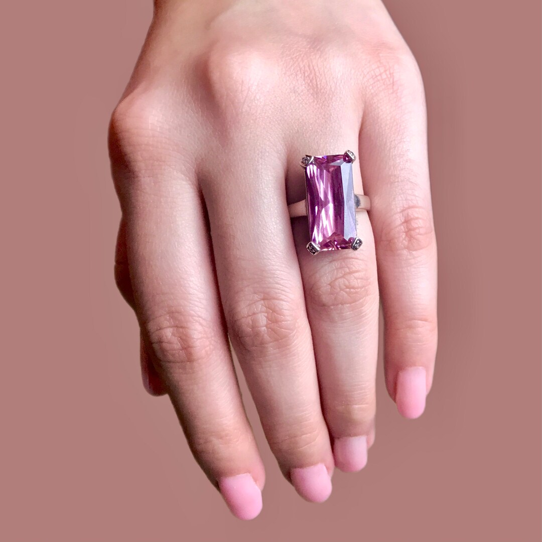 Rose Quartz Ring, Pink Quartz Ring, Pink Baguette Ring, Naturel Rose ...