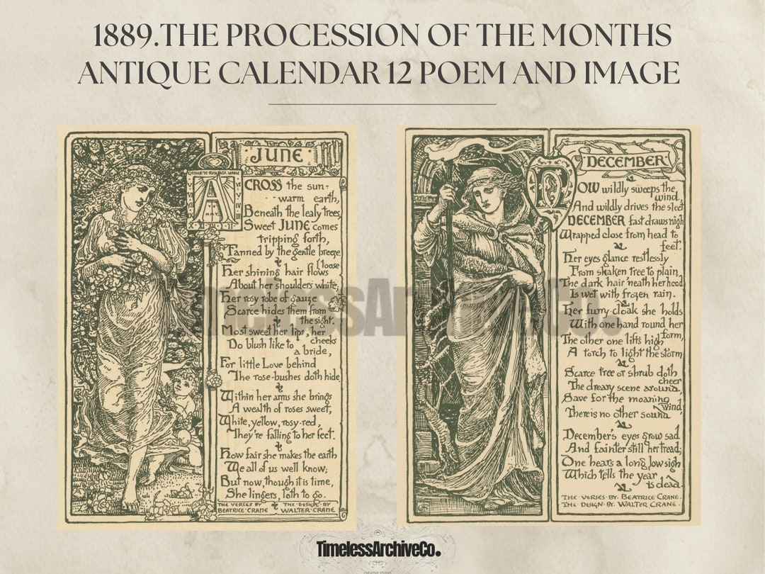 1889 the Procession of the Months Antique Calendar With Poem Digital ...