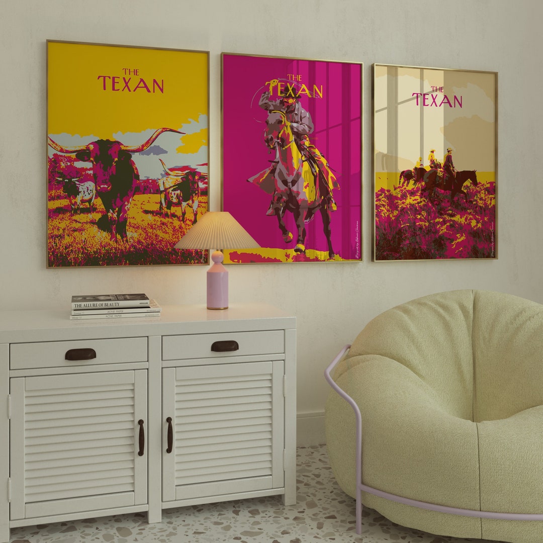 Texas Print Illustrations Set, the Texan Illustration Print, Texas Wall ...