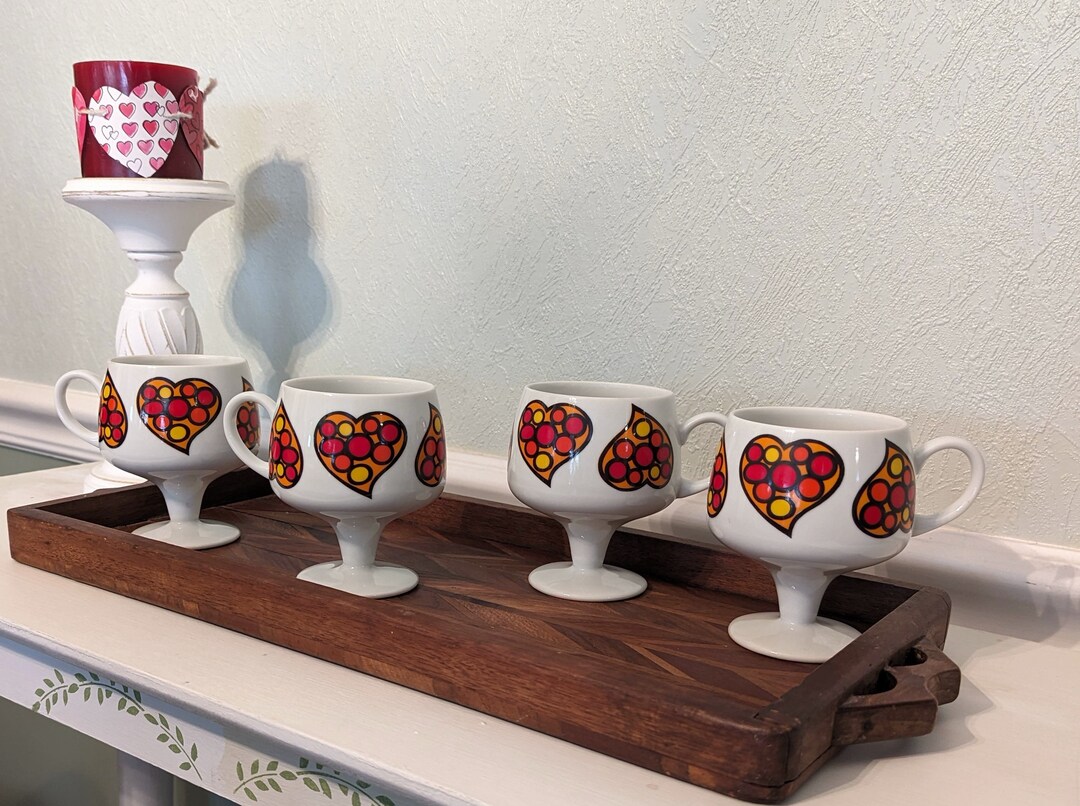 Stylized Heart Mugs, Set of 4 Holt Howard Foot Cups/mugs, 8216, Mid ...