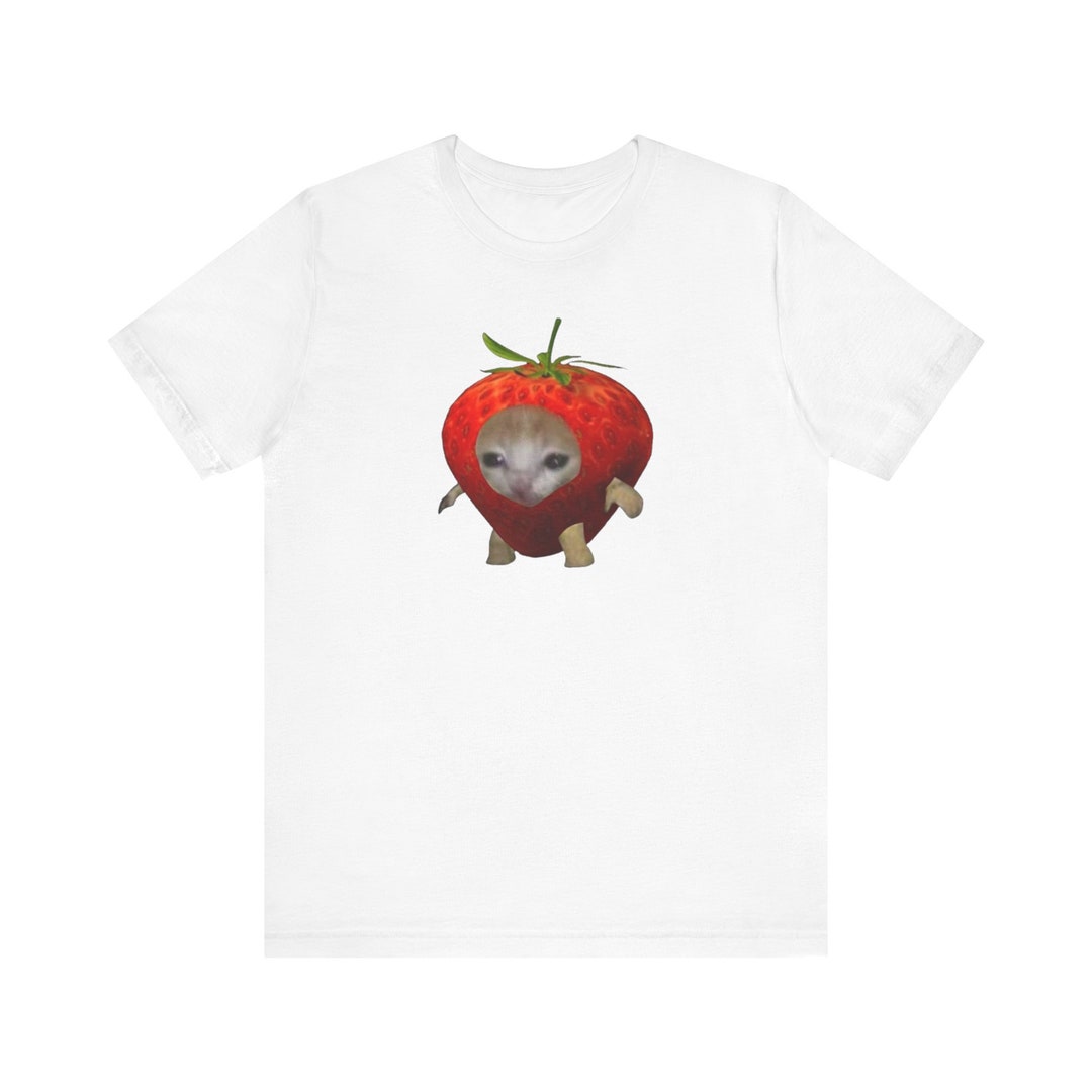 Cat Meme Shirt, Strawberry Cat Meme, Graphic Shirt, Retro Printed Top ...