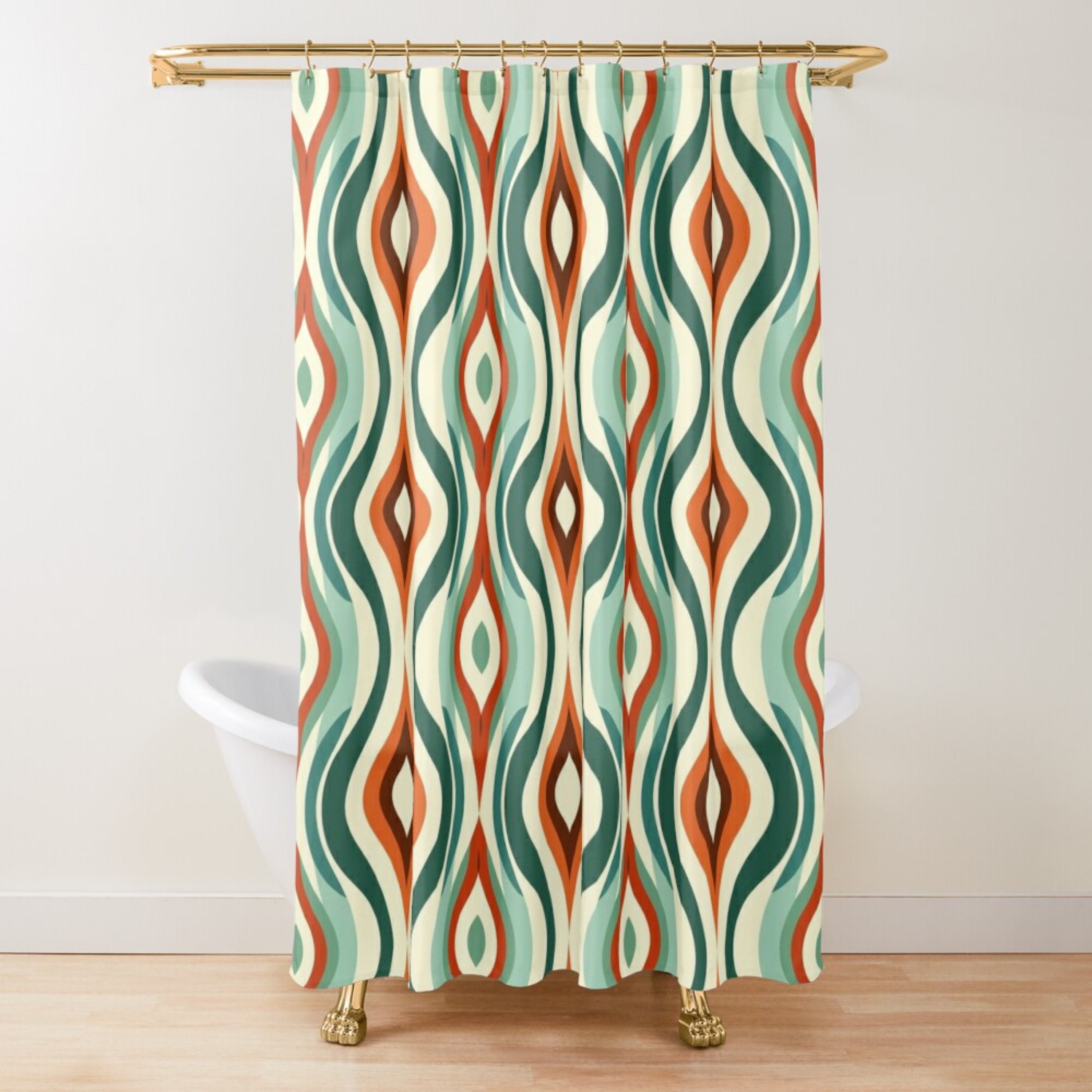 Green Retro Mid Century Modern Shower Curtain Retro Bath Stall 70s ...