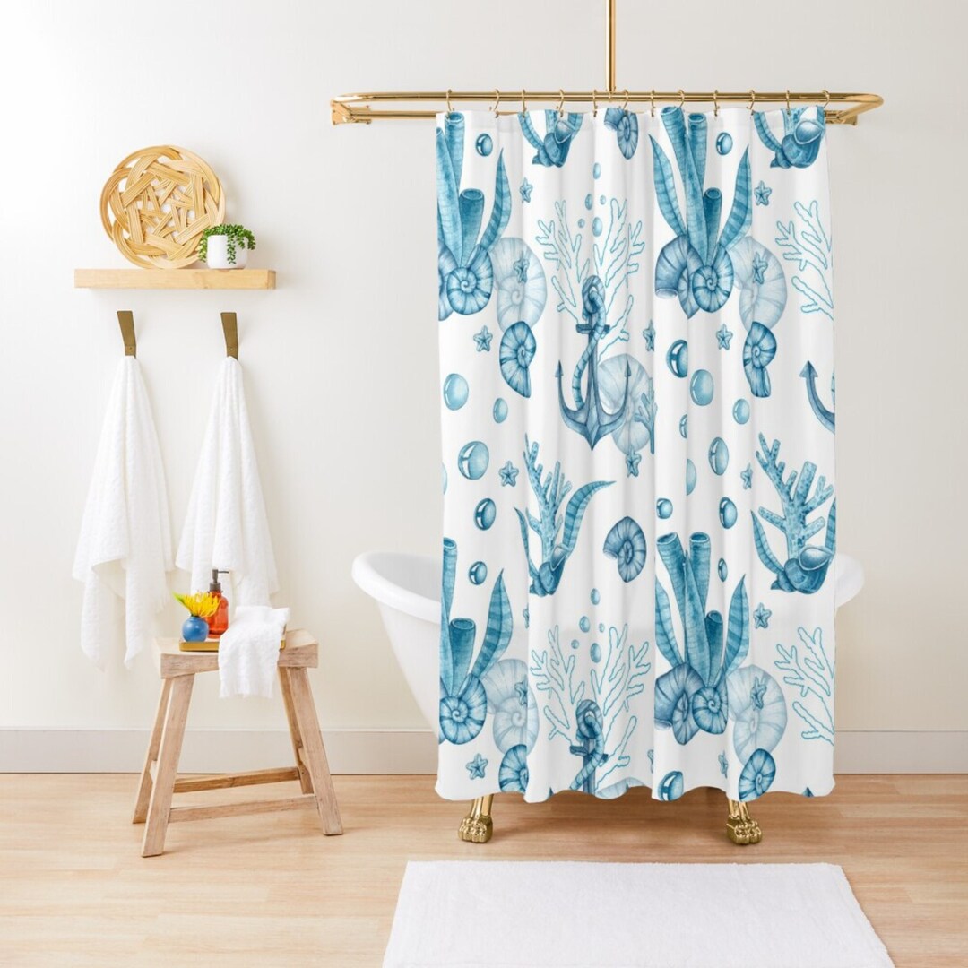 Seashell Shower Curtain, Beach House Decor, Ocean Shower Curtain, Sea ...