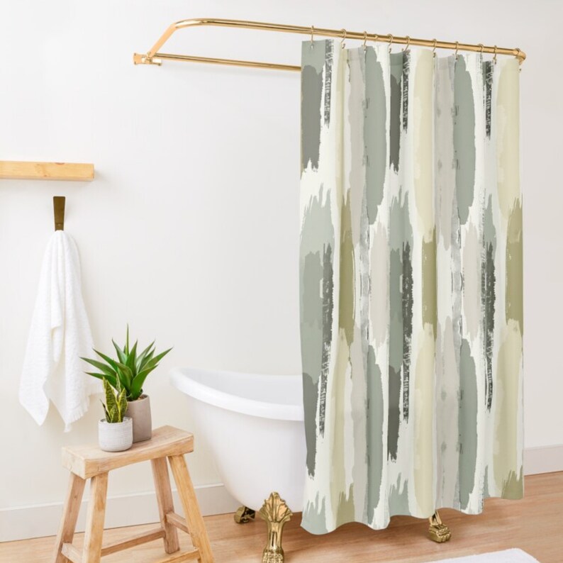 Sage Green Shower Curtain, Midcentury Modern Shower Curtain, Abstract Paint Art Shower Curtain ...