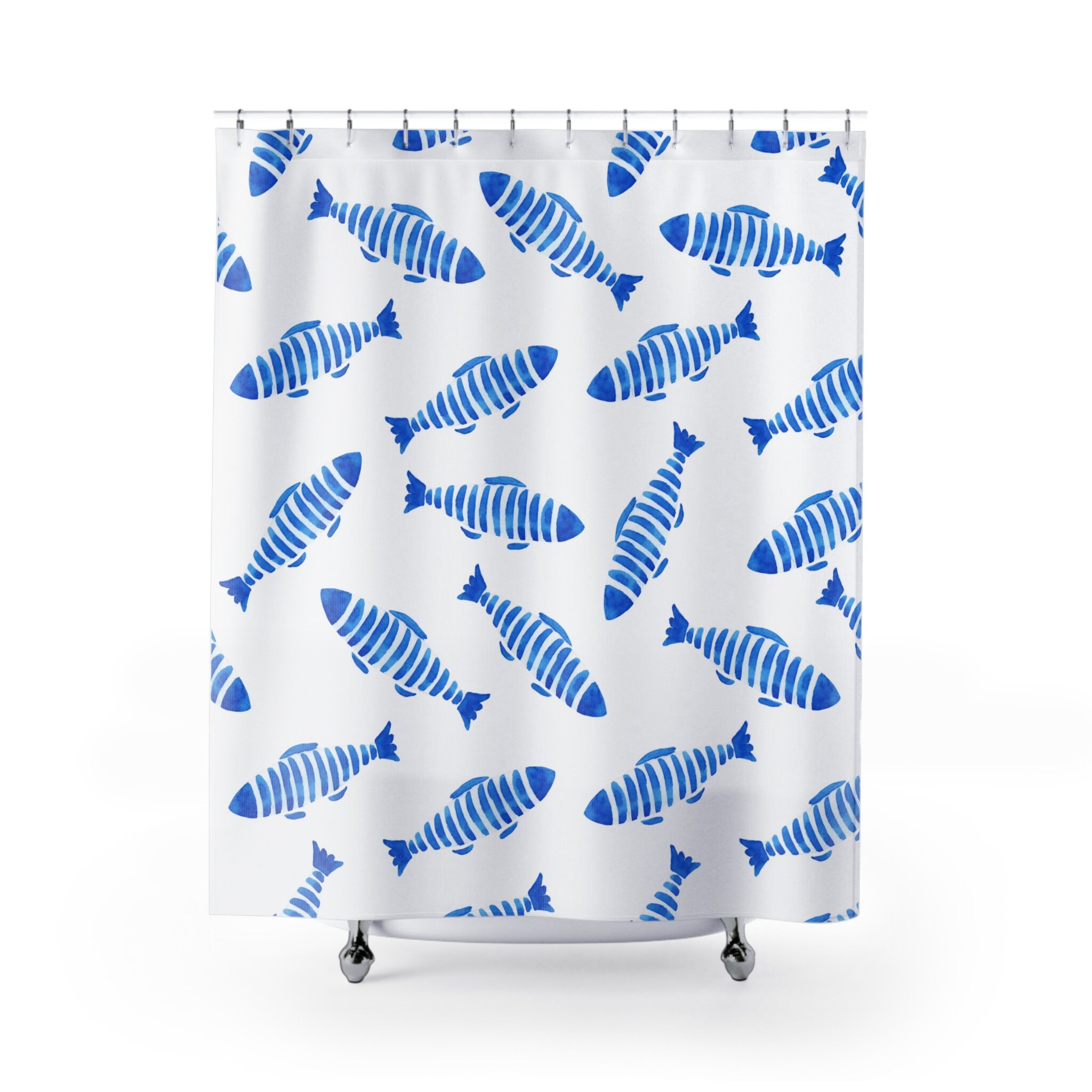 Ocean Fish Shower Curtain Beach House Shower Curtain Blue Shower ...