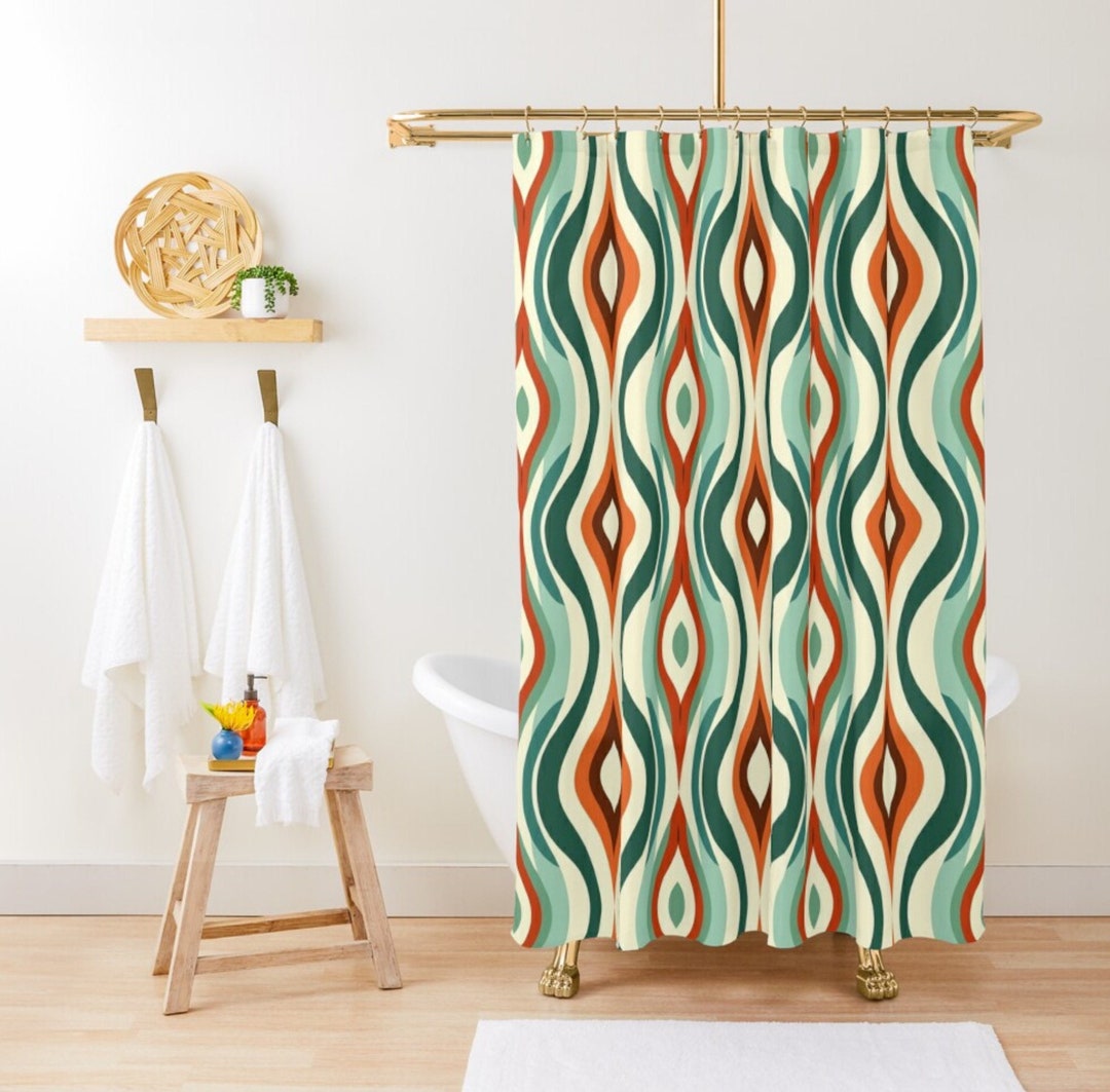 Green Retro Mid Century Modern Shower Curtain Retro Bath Stall 70s ...