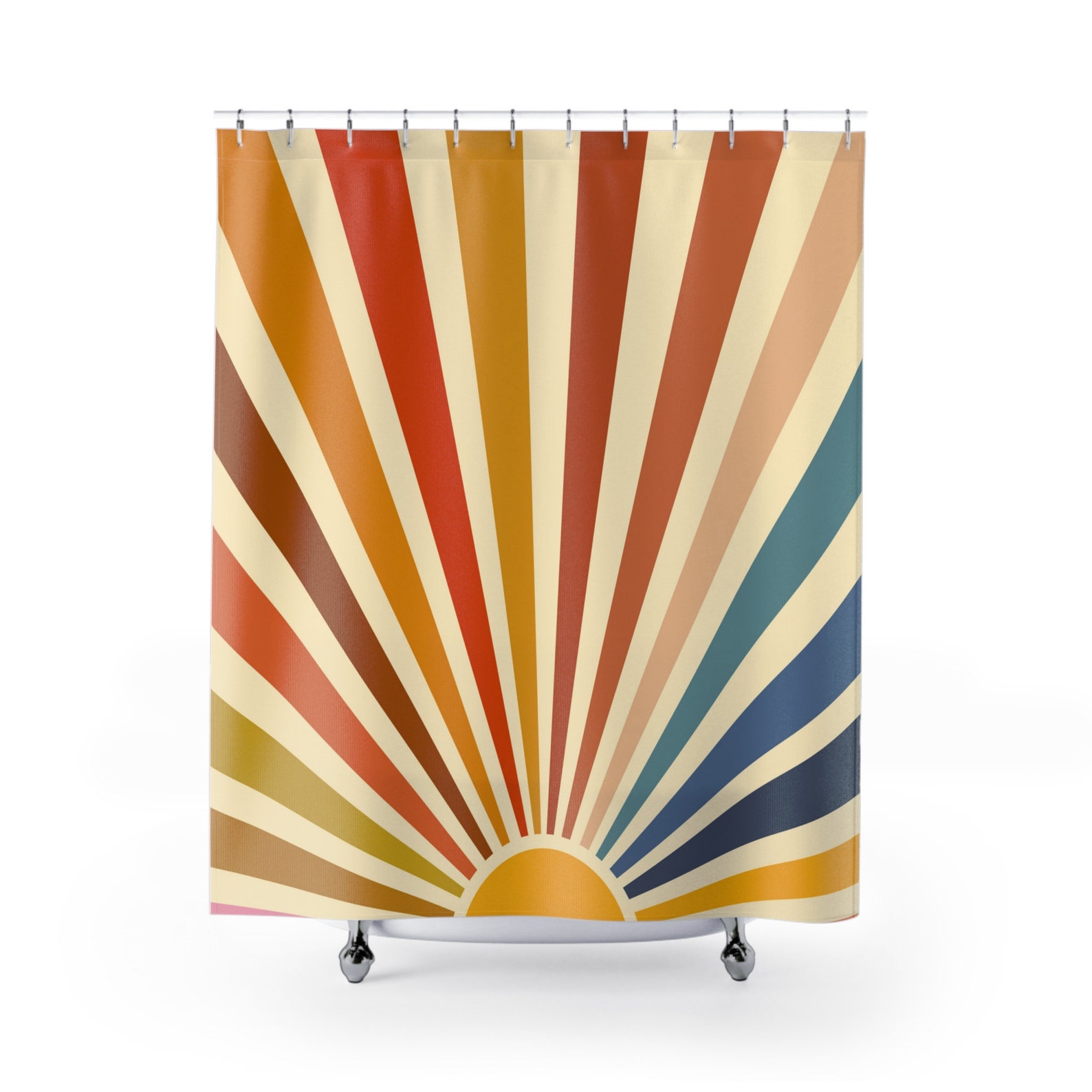 Colorful Sunrise Retro Shower Curtain Boho Abstract Shower Curtain Mid