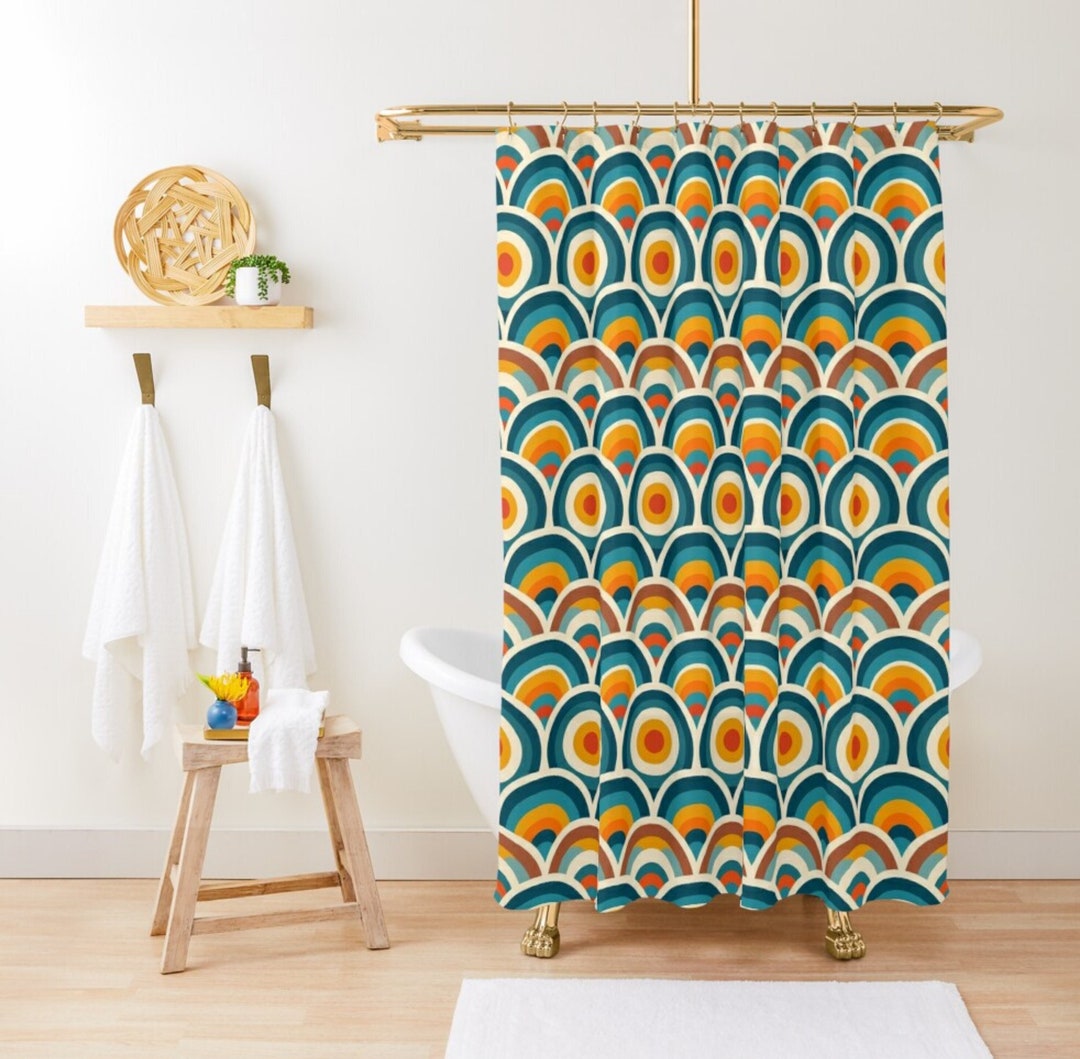 Retro Mid Century Modern Shower Curtain Retro Bathroom Boho Bath Stall ...