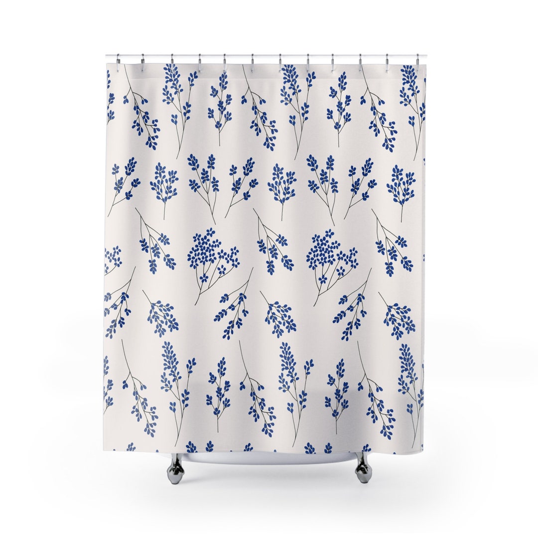 French Country Boho Shower Curtain Blue and White Shower - Etsy