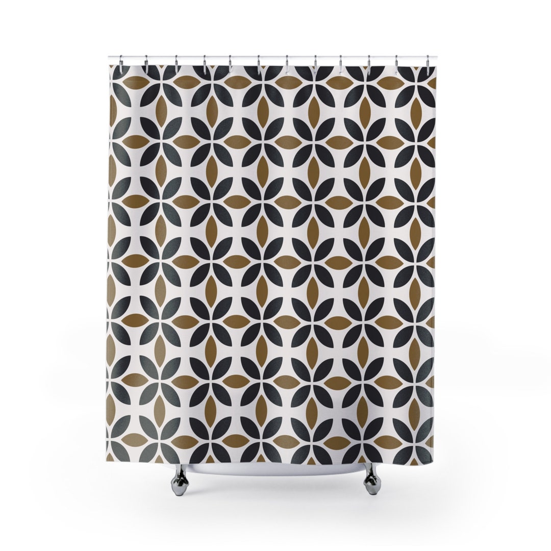 Mid Century Shower Curtain Retro Shower Curtain White Black Shower