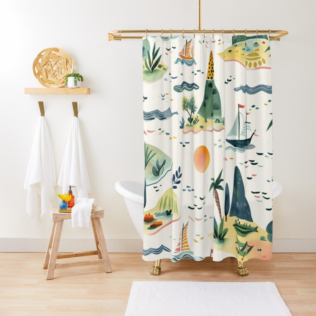 Beach House Shower Curtain, Coastal Shower Curtain, Nautical Bath ...