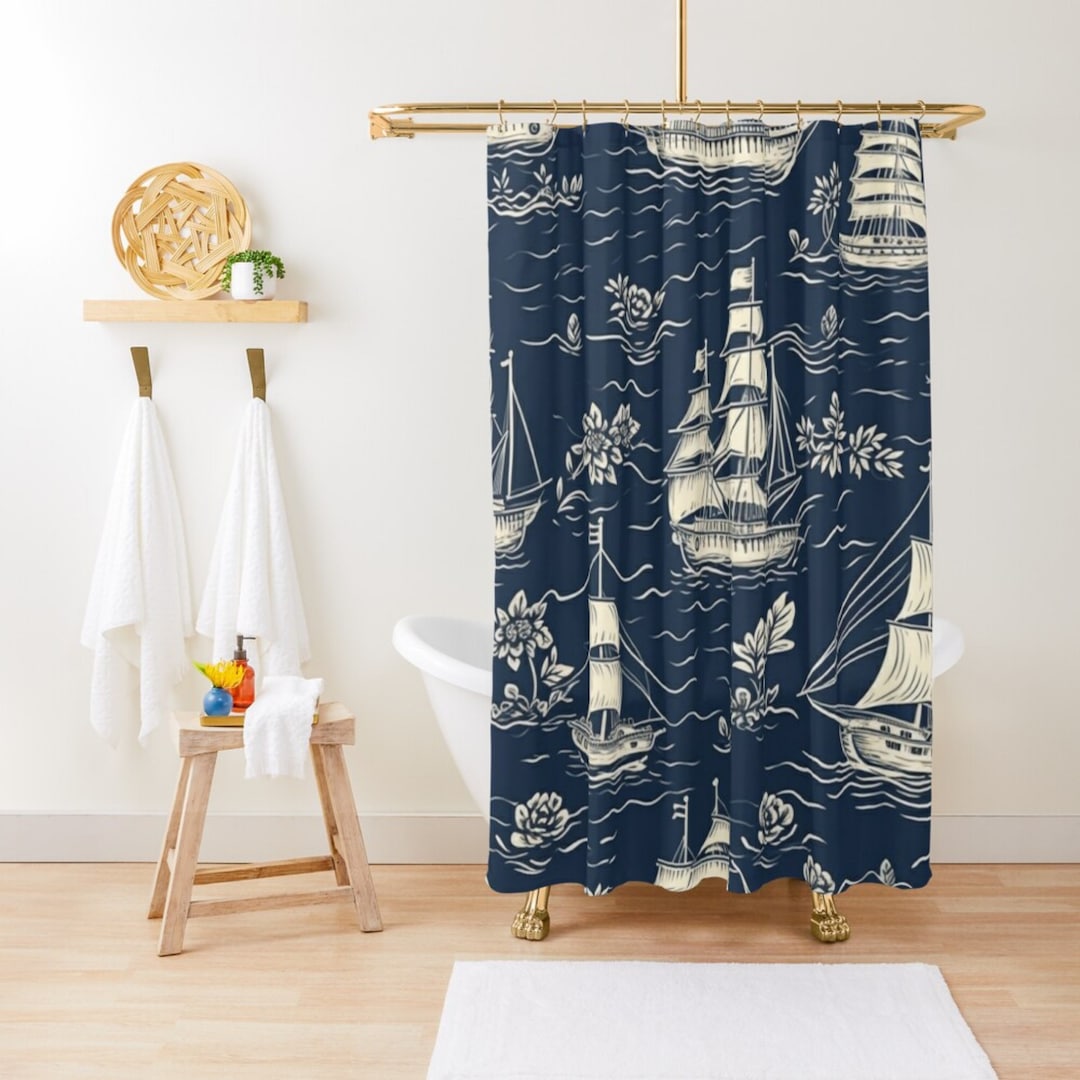 Boat Shower Curtains, Navy Blue Shower Curtain, Coastal Nautical ...
