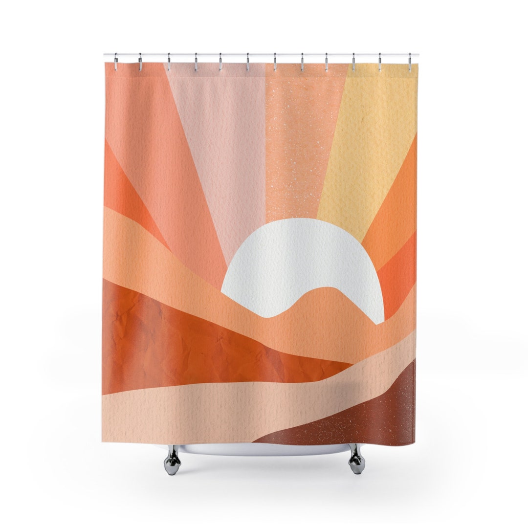 Retro Shower Curtain Retro Sun Rays Abstract Shower Curtain Boho Bath ...