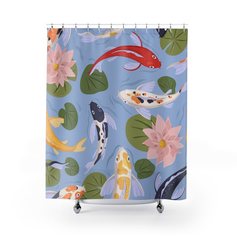 Japanese Koi Fish Shower Curtain, Blue Shower Curtain, Ocean Shower ...