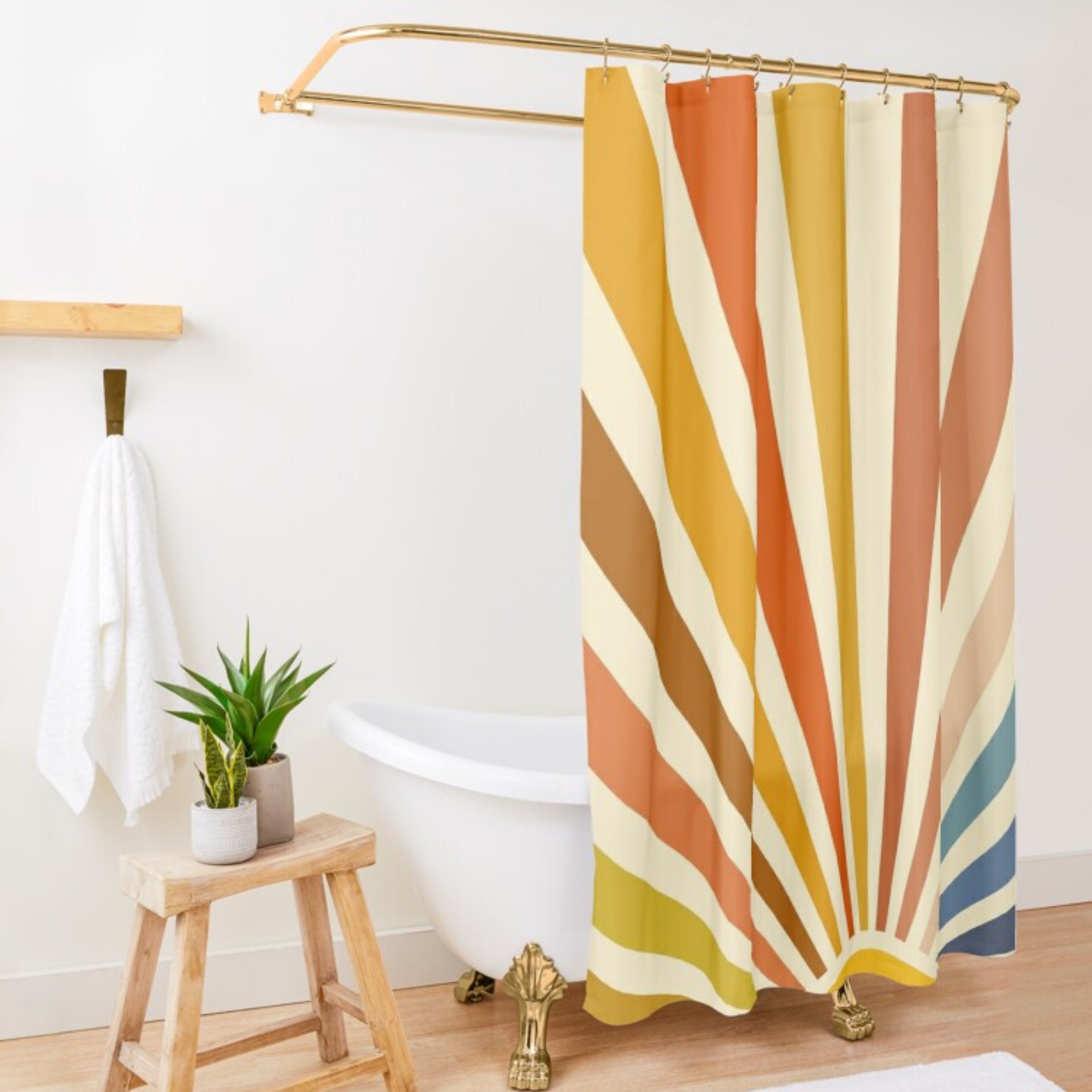 Colorful Sunrise Retro Shower Curtain Boho Abstract Shower Curtain Mid ...