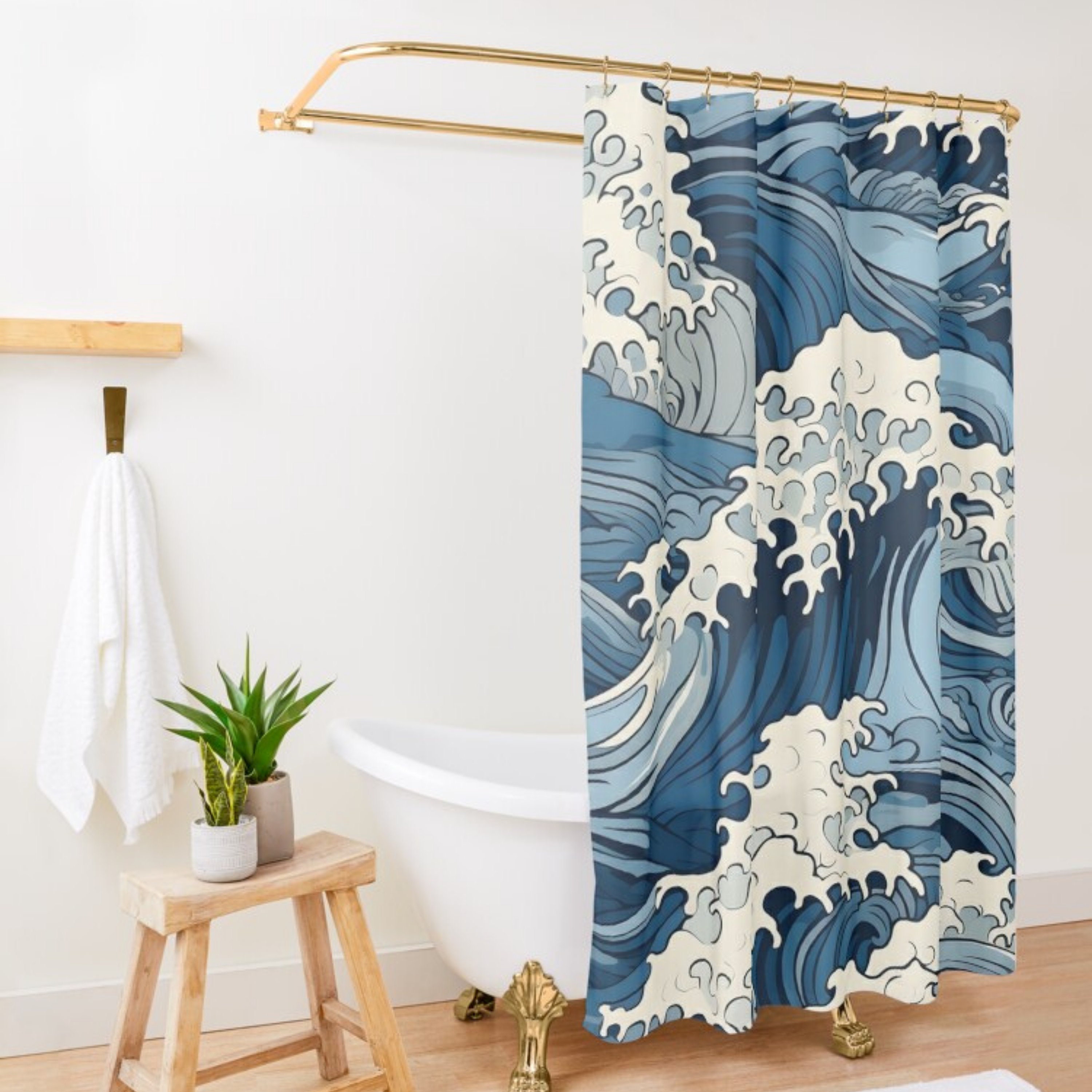 Japanese Wave Shower Curtain, the Great Wave off Kanagawa, Blue Shower ...