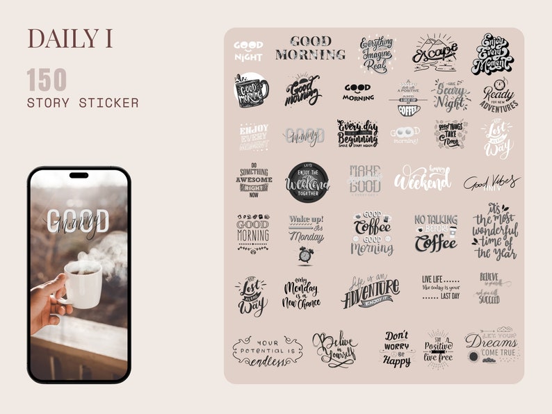 150 Instagram Story Sticker Daily I Good Morning Days of the Week ...