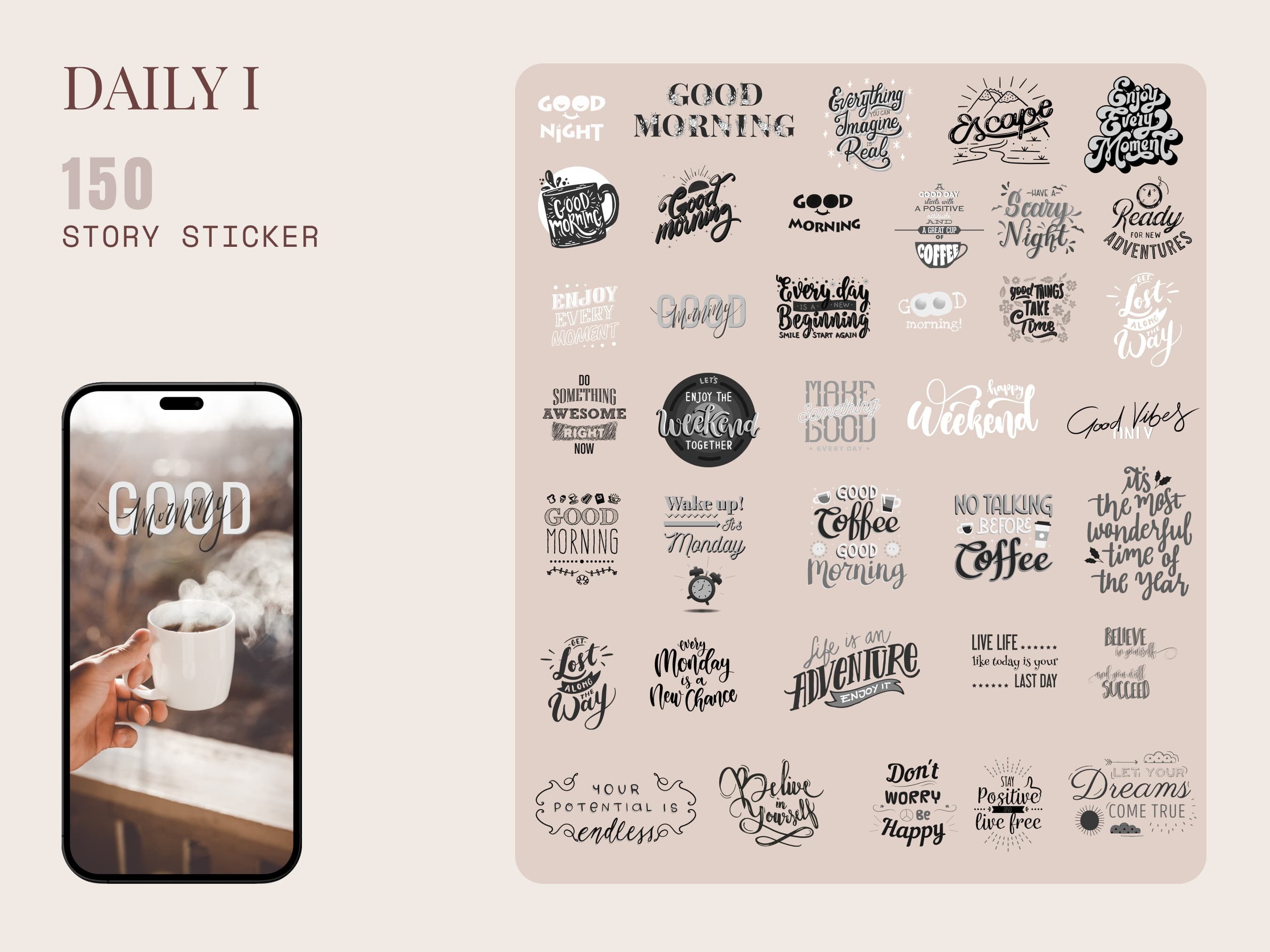 150 Instagram Story Sticker Daily I Good Morning Days of the Week ...