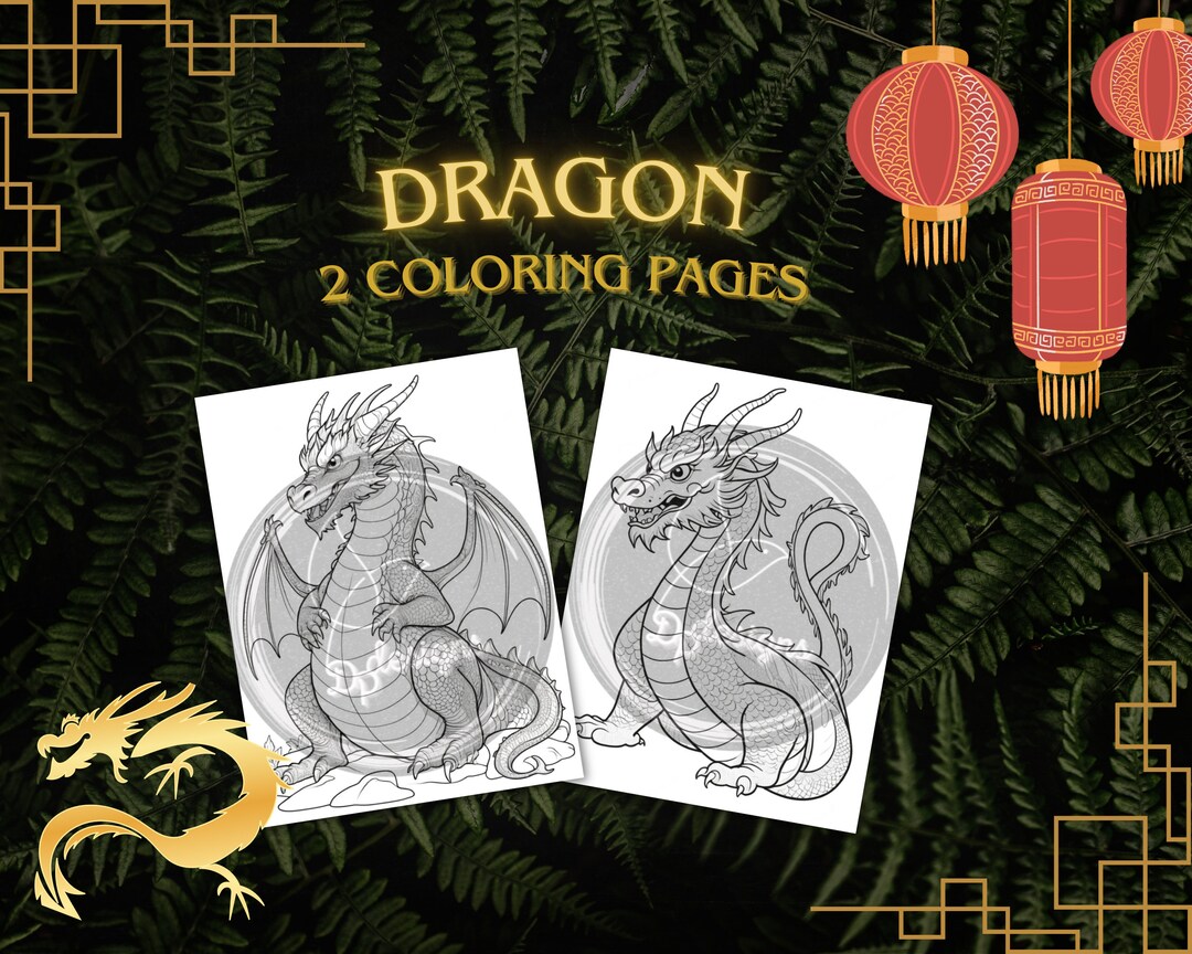 COLORING PAGES, DRAGON, Printable, Easy Download, for Kids, for Adults ...