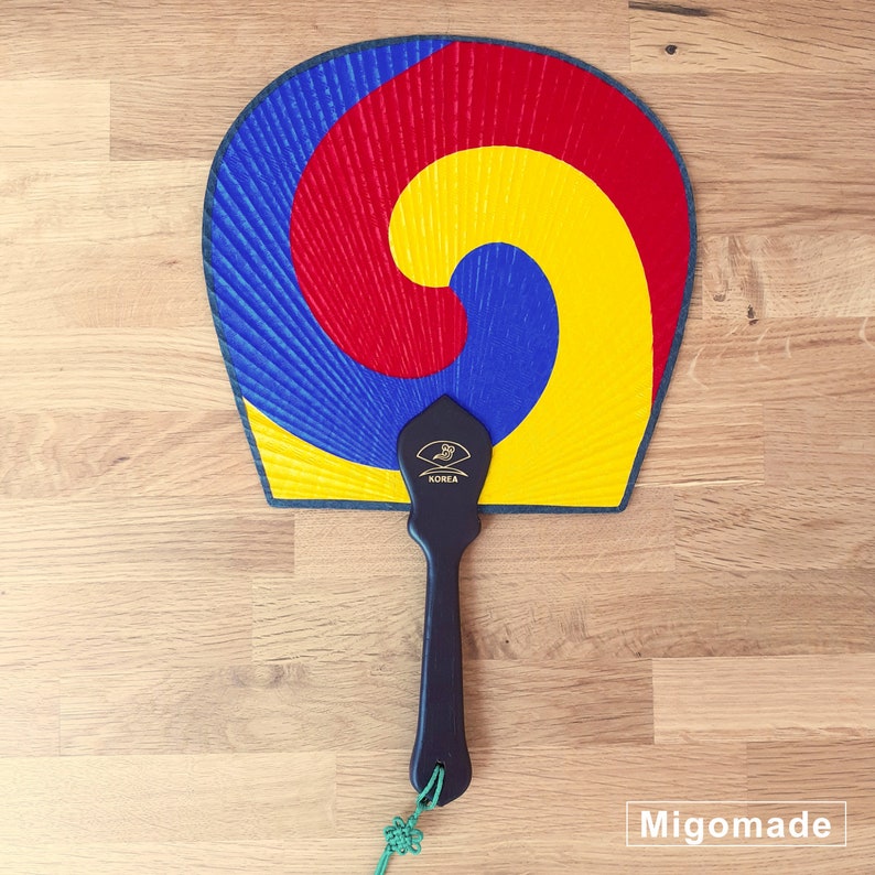 Traditional Korean Three Colour Paddle Fan With Tassel - Etsy