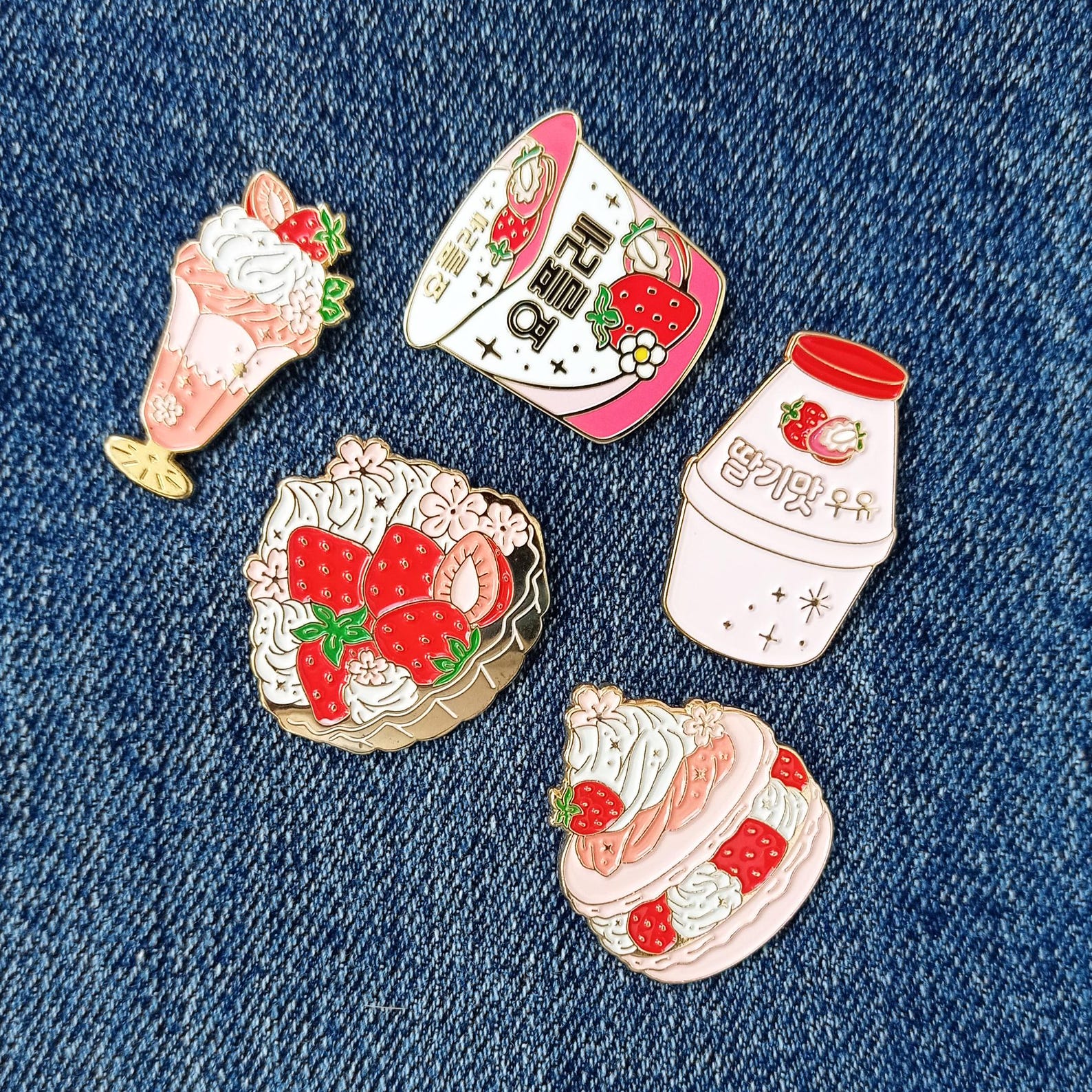 Korean Dessert Enamel Pin: Strawberry Milk, Macaron, Yogurt Tart - Etsy