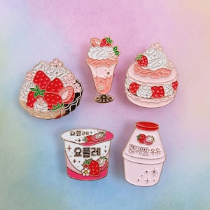 Korean Dessert Enamel Pin: Strawberry Milk, Macaron, Yogurt Tart - Etsy