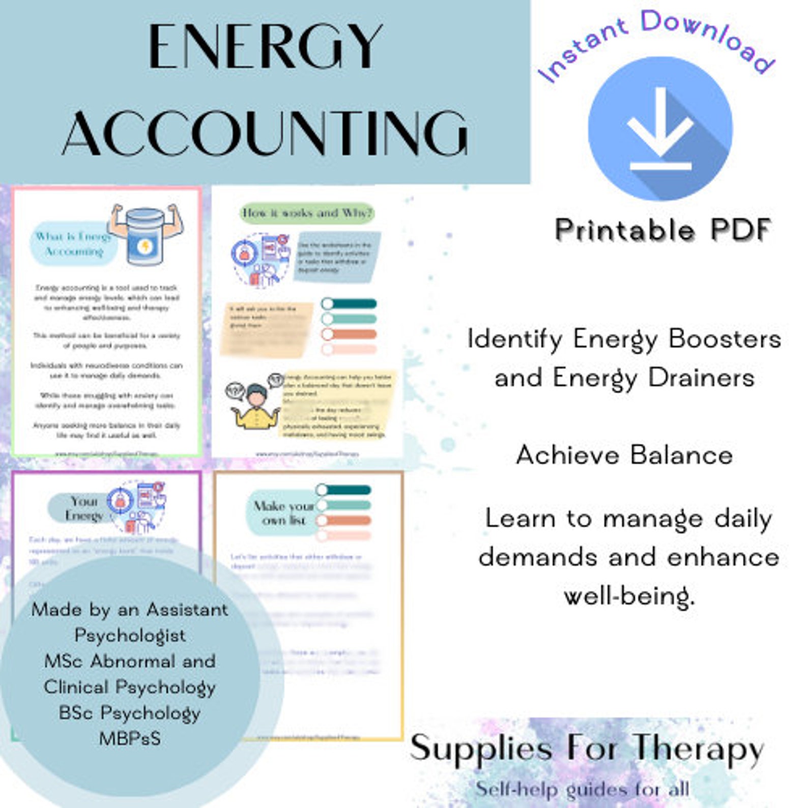 Energy Accounting Worksheets, Anxiety Management, Autism Energy ...