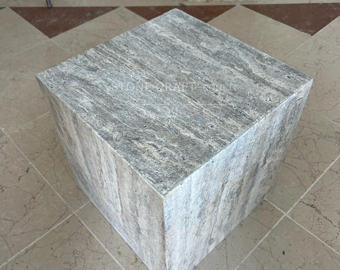 Silver Travertine Plinth - Travertine Side Table - Coffee Table ...