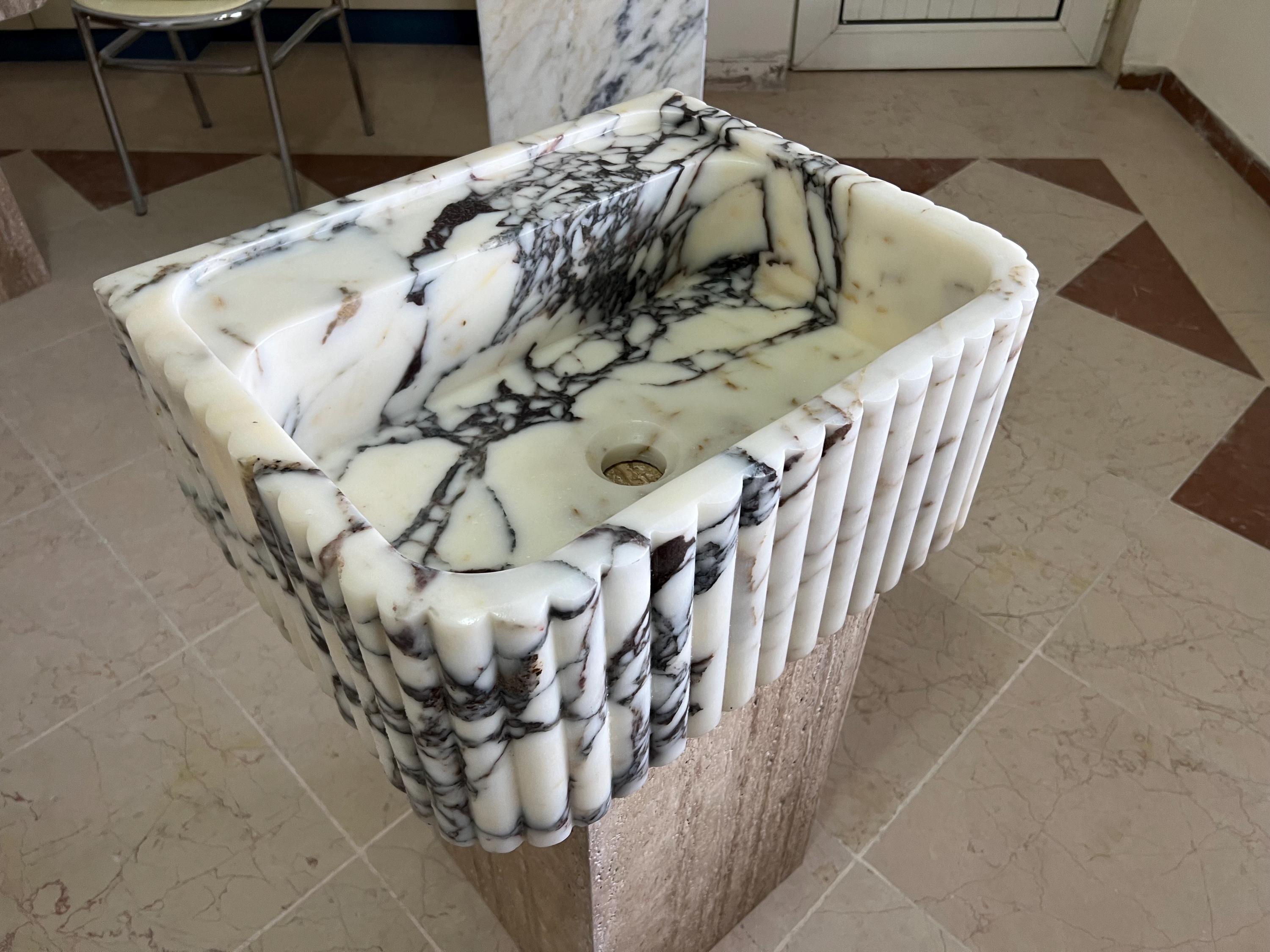 Hand Carved Calacatta Viola Marble Wall Mount Sink: Ribbed Sides - Etsy