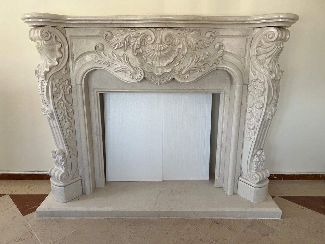 Beige Marble Fireplace - Mantle - Etsy