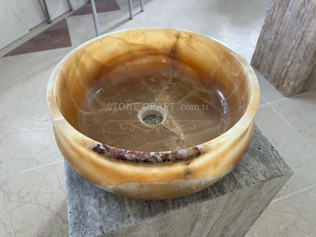 Onyx Sink - Modern Onyx Sink - Marble Sink - Onyx Circular Sink - Red Onyx Sink - Vein Cut Onyx ...