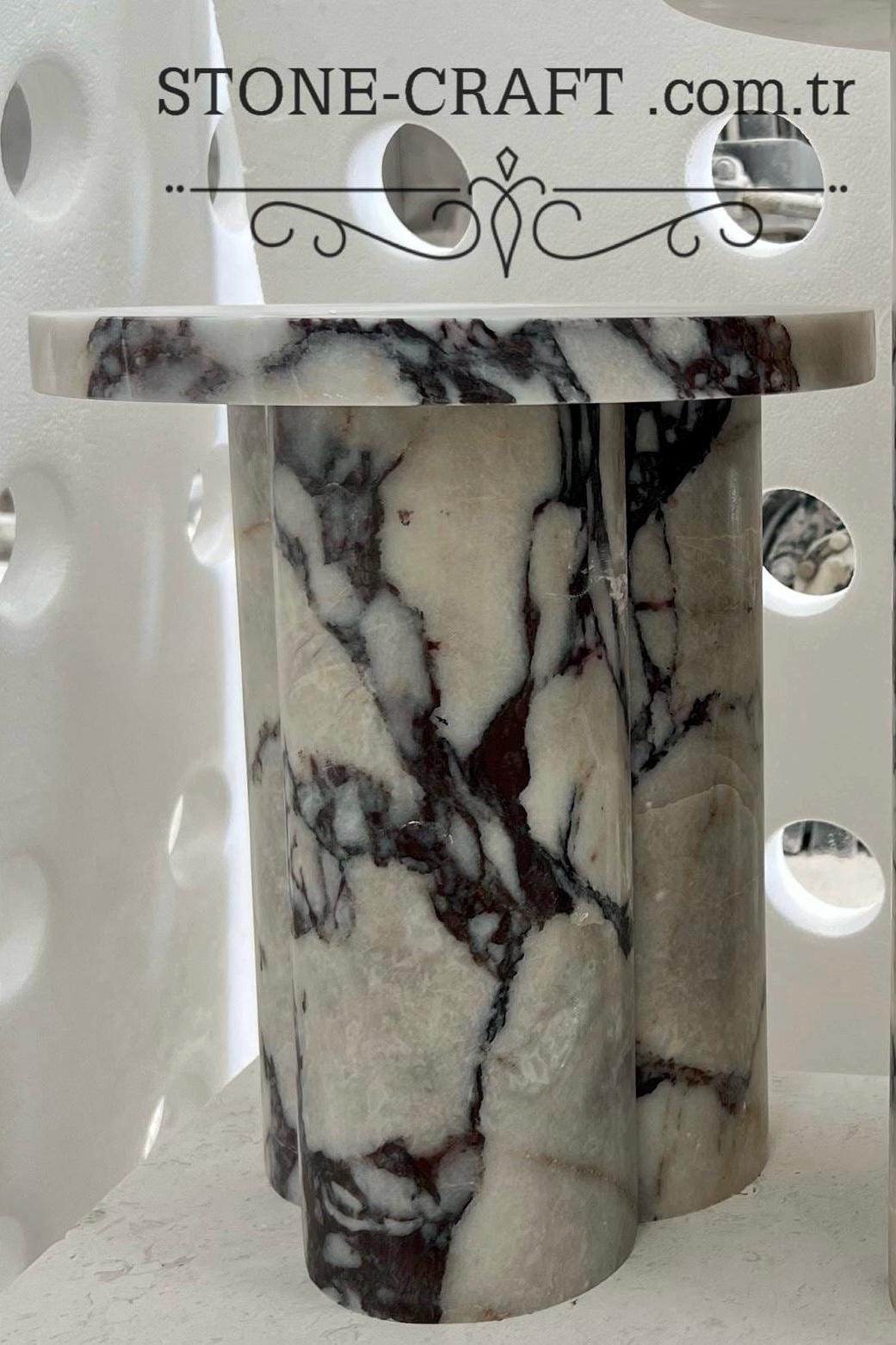 Calacatta Viola Marble Side Table – Round Pedestal Accent Table, Honed ...