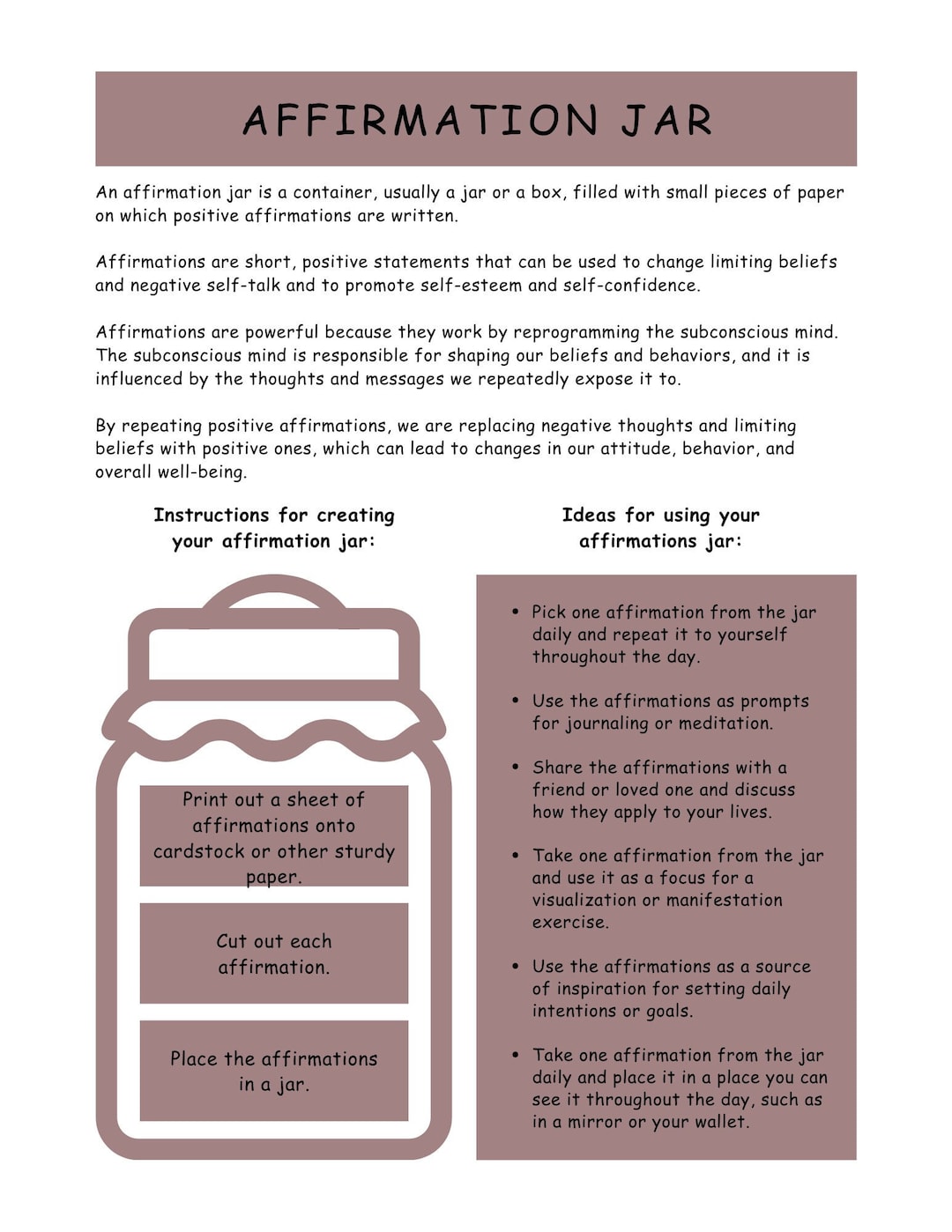 Affirmation Jar Directions Positive Affirmation Jar DIY Affirmation Jar ...